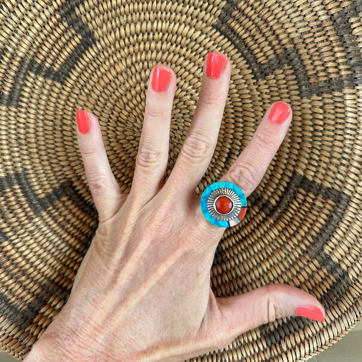 Richard Begay Ring of Turquoise Inlay – Turquoise & Tufa