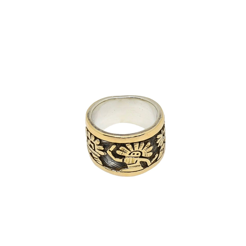 Watson Honanie Ring of 14k Gold Overlay Katsina Dancers – Turquoise & Tufa