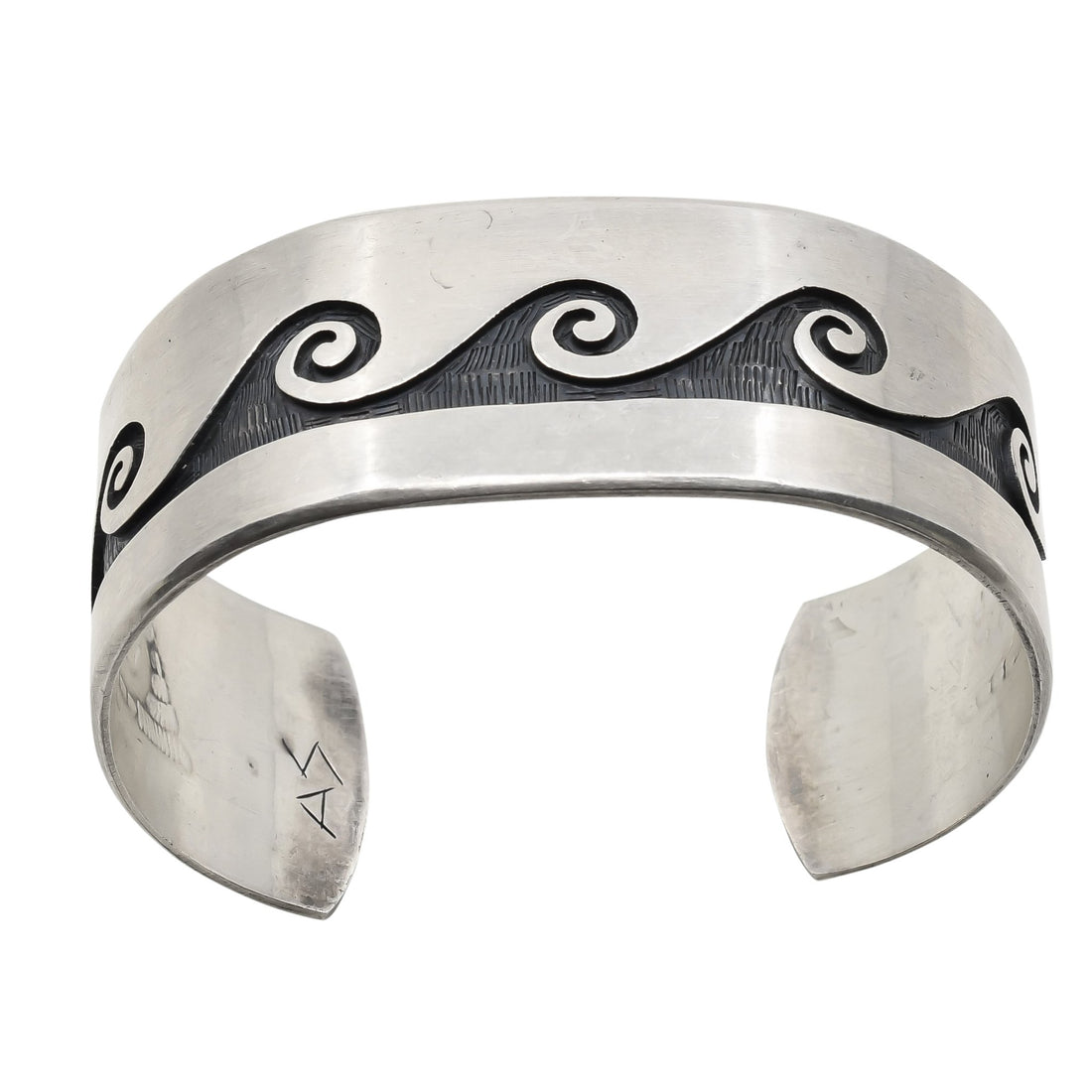 Hopi Overlay Water Wave Bracelet by Andrew Saufkie – Turquoise & Tufa