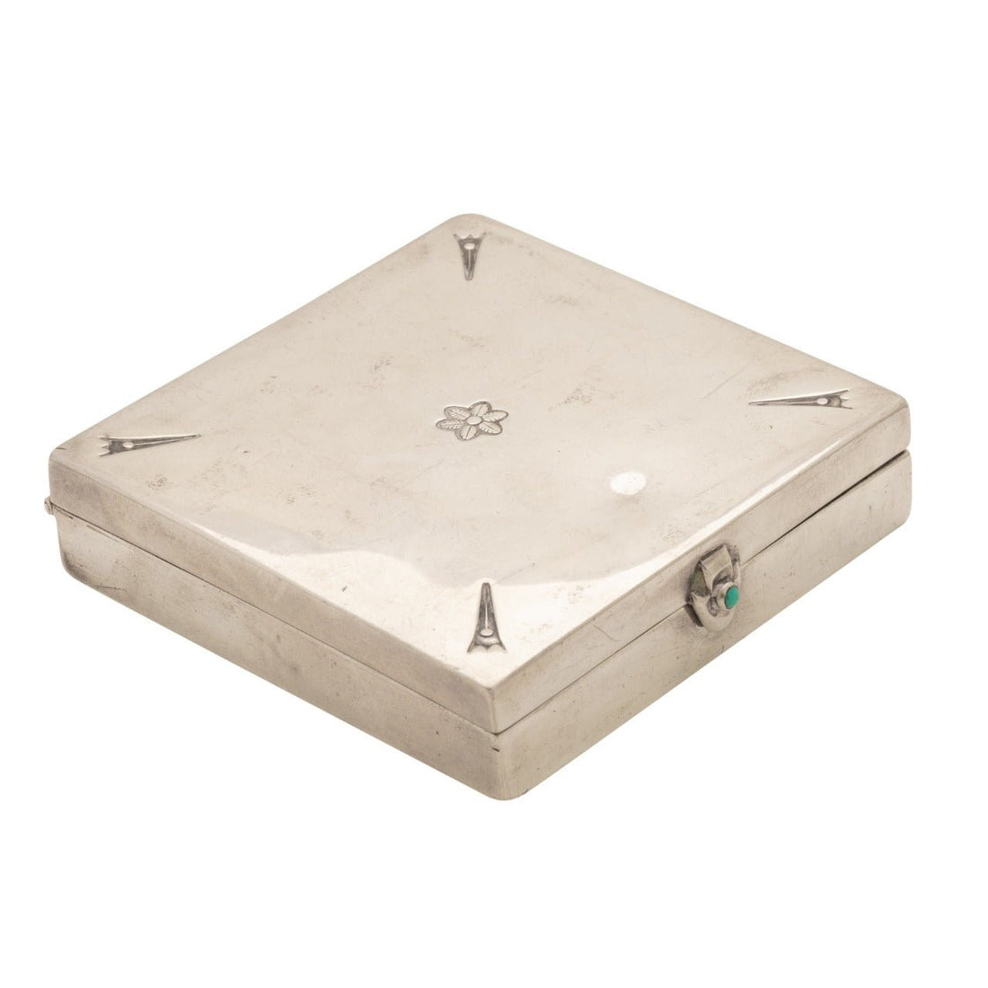 Mark Chee Sterling Silver Mirrored Compact – Turquoise & Tufa