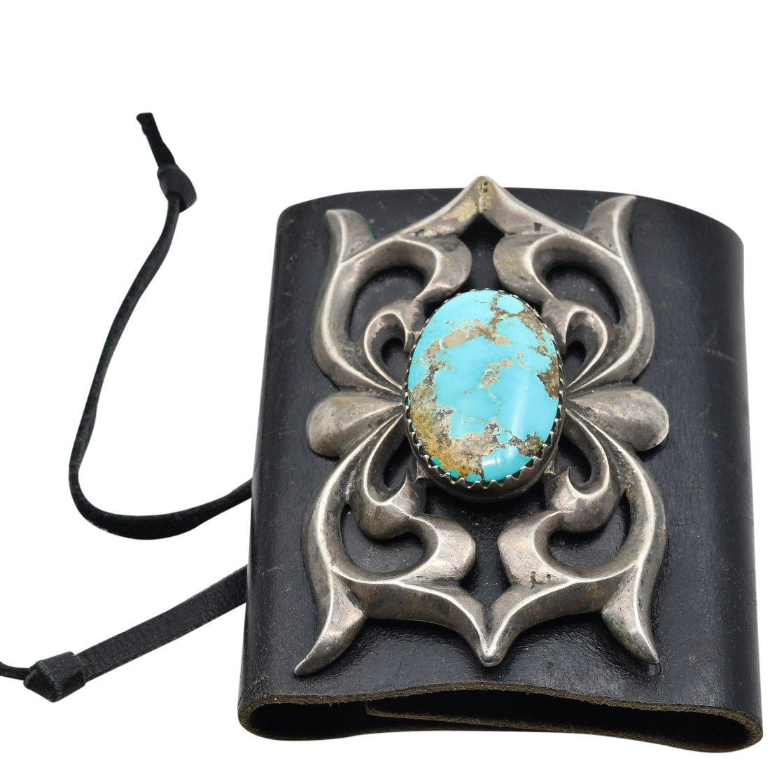 Old 1940 Navajo Sand Cast Bow Guard Or Ketoh – Turquoise & Tufa