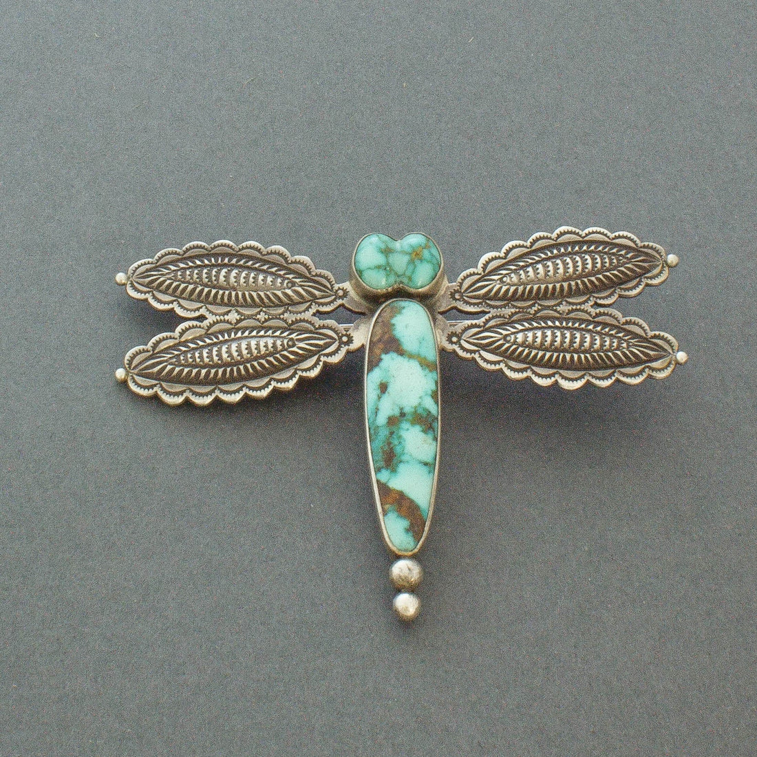 Perry Shorty Dragonfly Brooch of Silver and Turquoise – Turquoise & Tufa