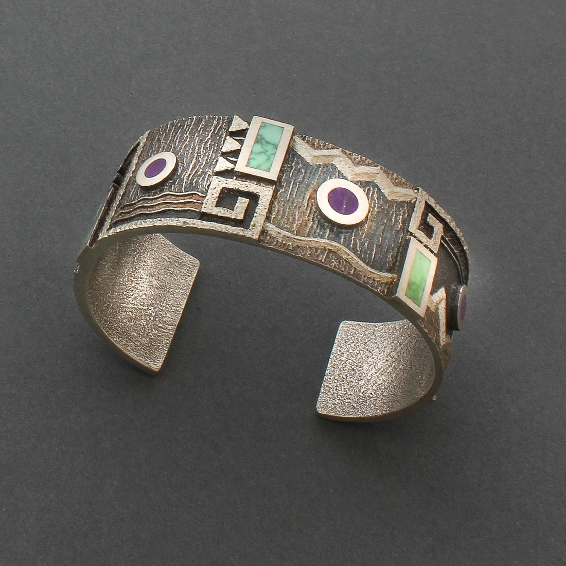Ric Charlie Sterling Silver Tufa Cast Bracelet – Turquoise & Tufa