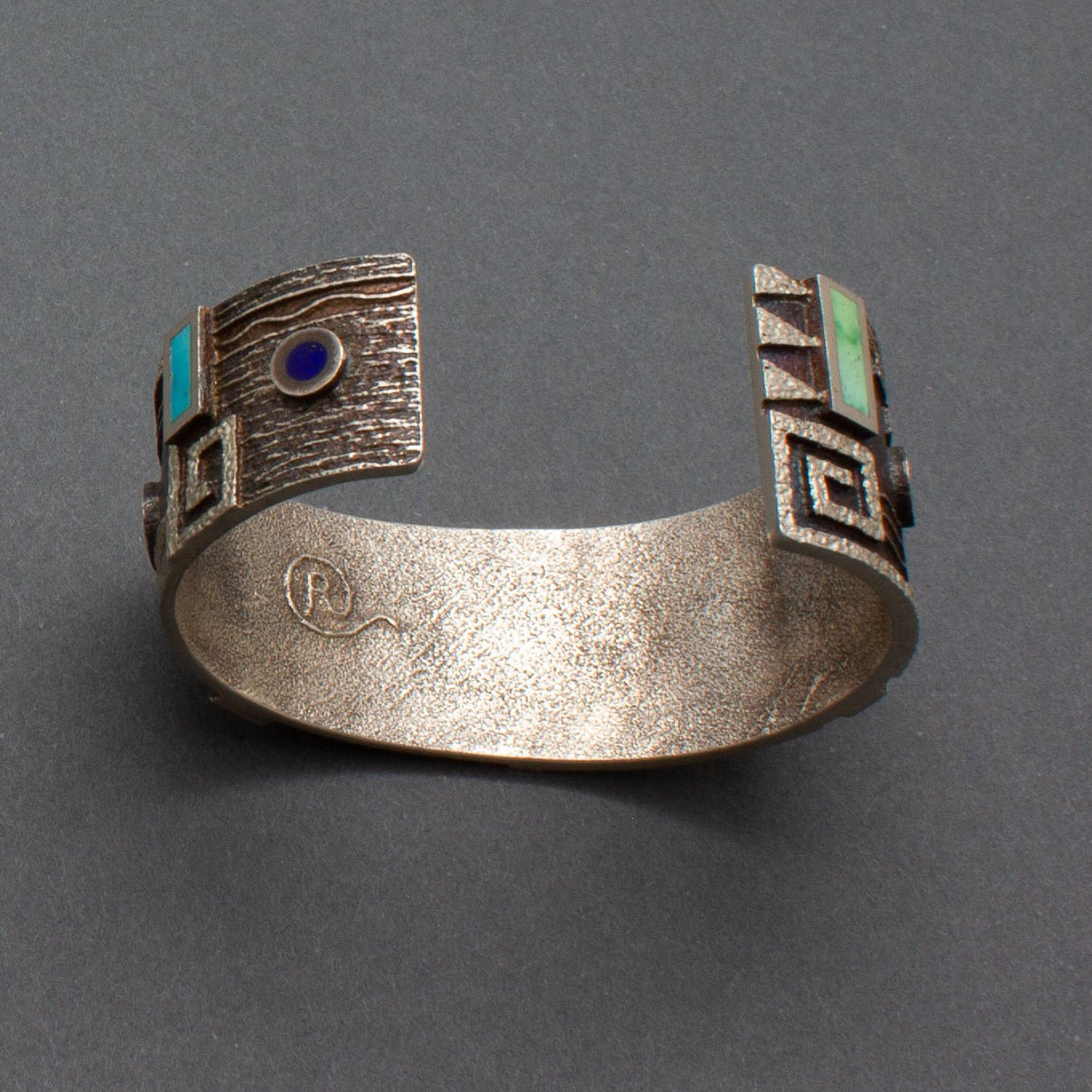 Ric Charlie Sterling Silver Tufa Cast Bracelet – Turquoise & Tufa