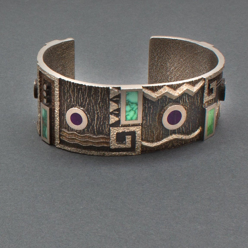 Ric Charlie Sterling Silver Tufa Cast Bracelet – Turquoise & Tufa