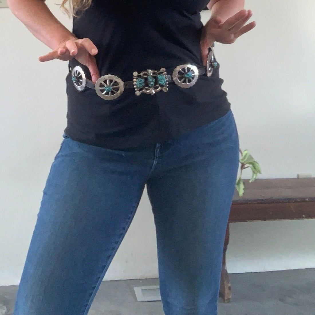 Vintage Navajo Turquoise Sandcast Concho Belt Handmade – Turquoise & Tufa